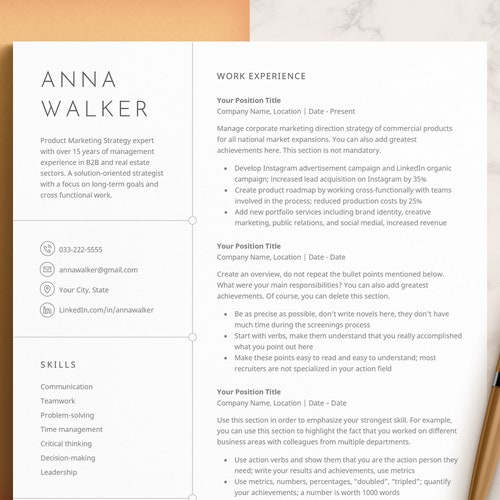 Professional Resume Template Word Mac Pages Google Docs - Etsy