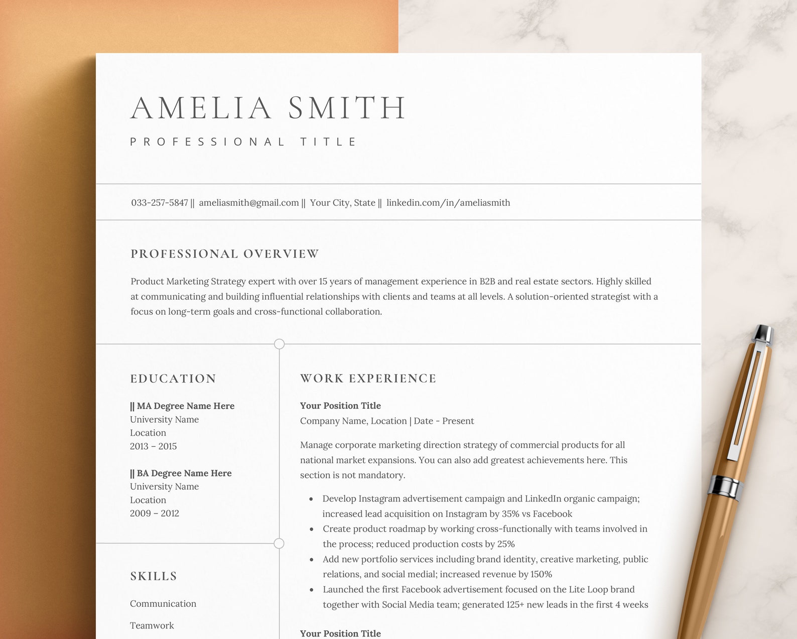 Clean Modern Resume Template for Word and Mac Pages Google | Etsy