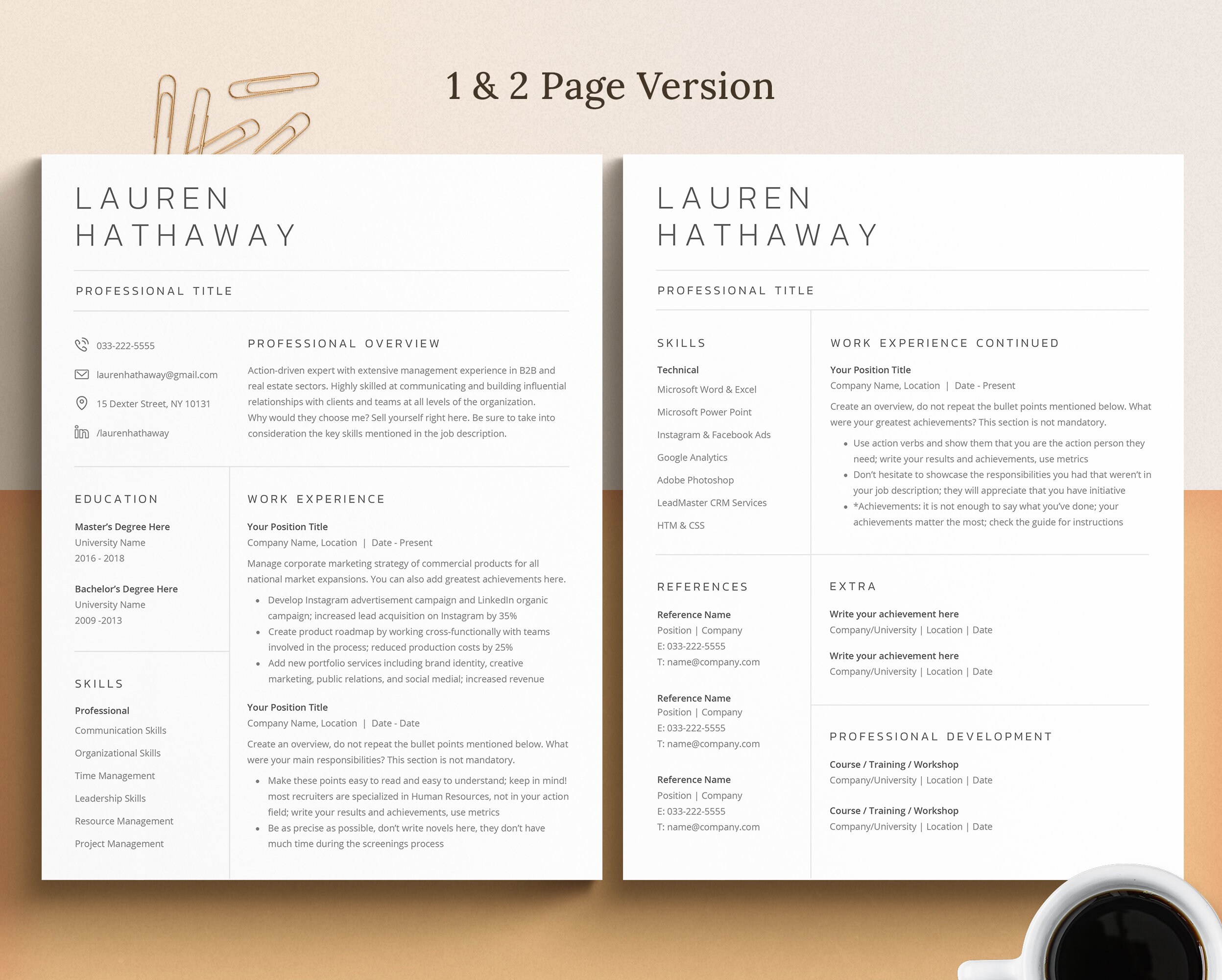 Modern Resume Template Word Pages Google Docs Professional | Etsy