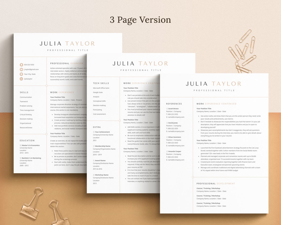 Resume Template Word Pages Google Docs Resume Modern Resume - Etsy