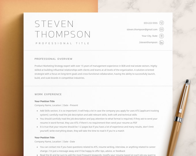 Modern Executive Resume Template 2021 for Word, Google Docs, Mac Pages ...