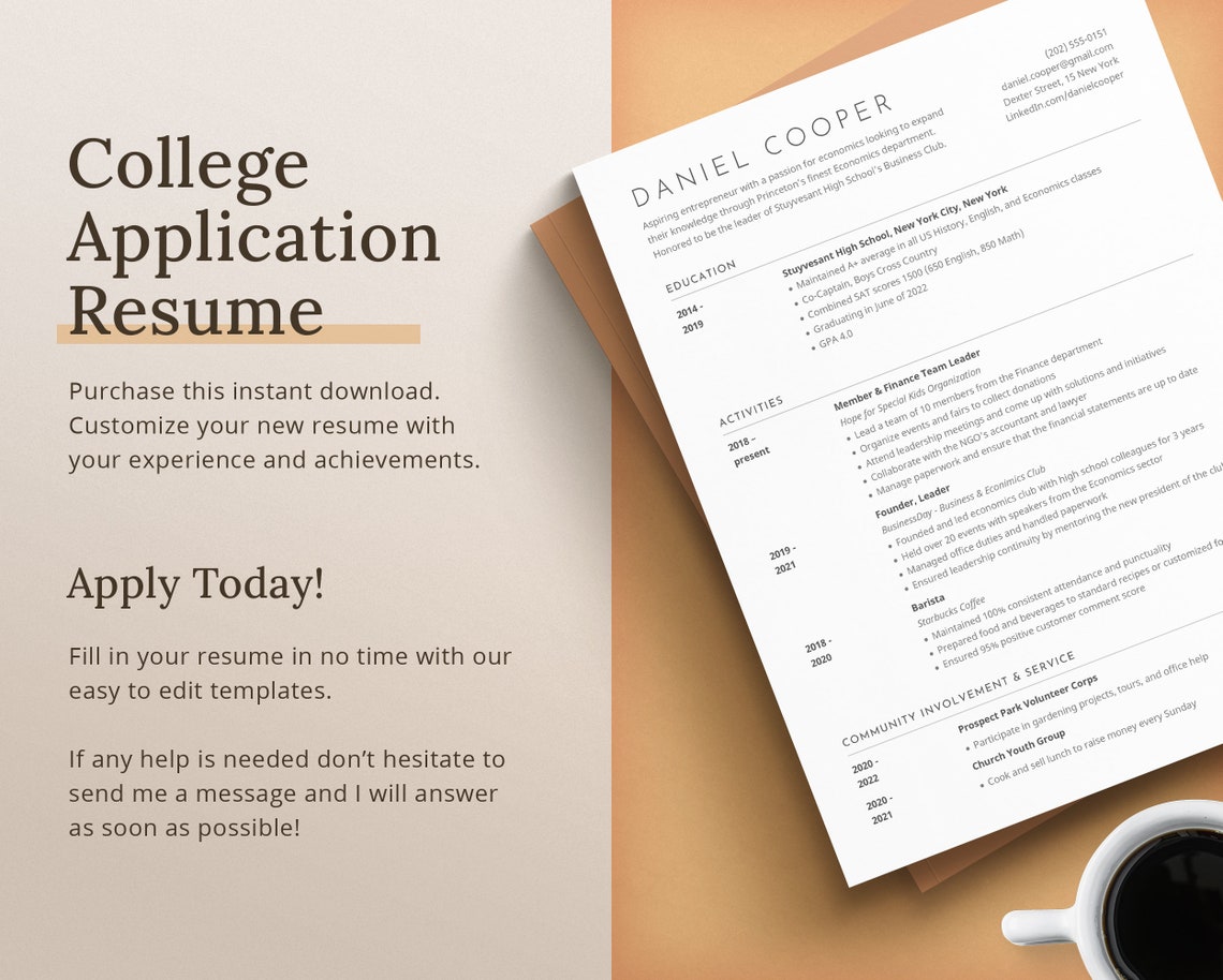 College Application Resume Template, High School Resume, College Resume ...