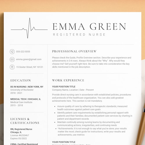 Nurse Resume Template Word Resume Google Docs Apple Pages - Etsy