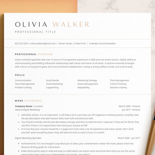 Modern Executive Resume Template 2021 for Word Google Docs - Etsy
