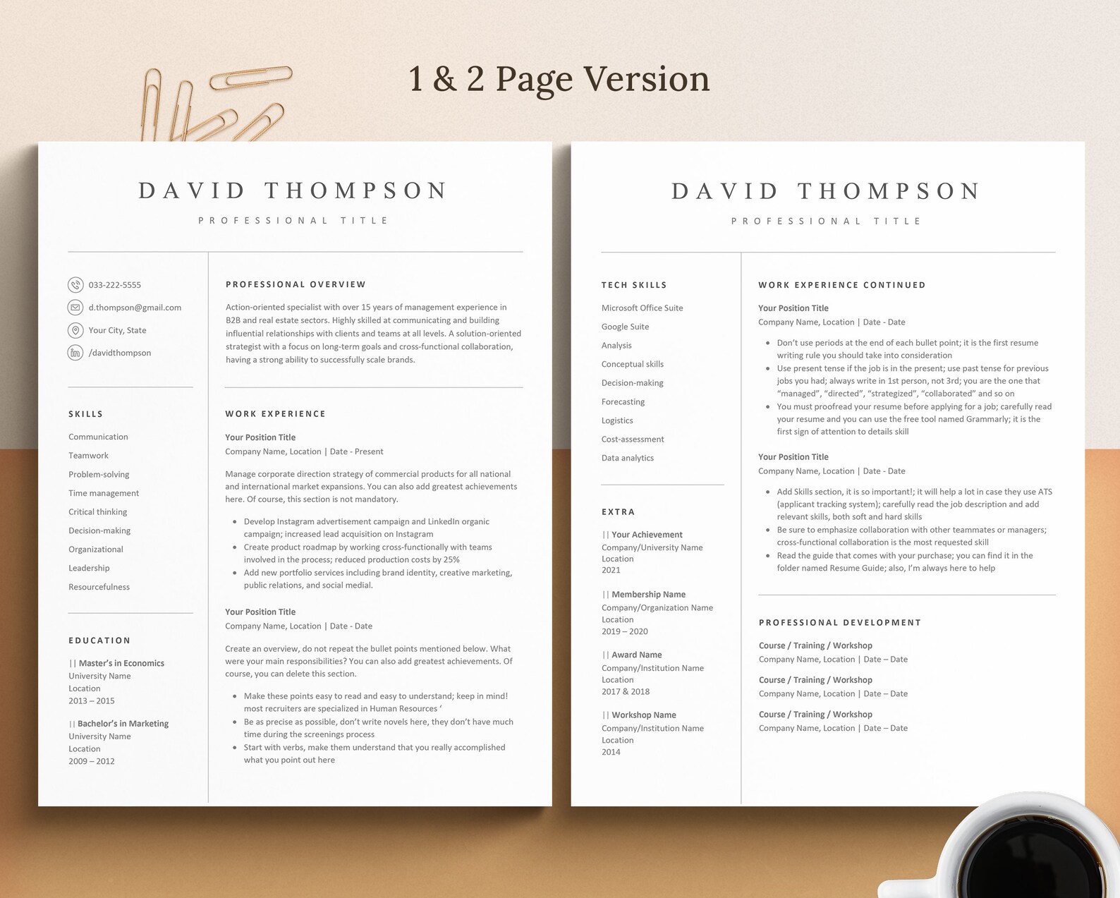 CV Template, Resume Template for Word, Mac Pages, Google Docs ...