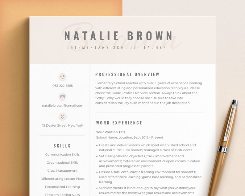 Teaching Resume for Word, Mac Pages, Google Docs Resume Template, CV ...