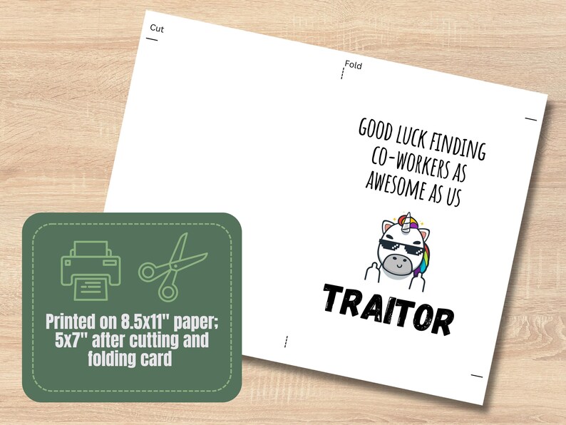 Printable Quitting Traitor Card, Sarcastic Coworker Leaving Card, Funny ...