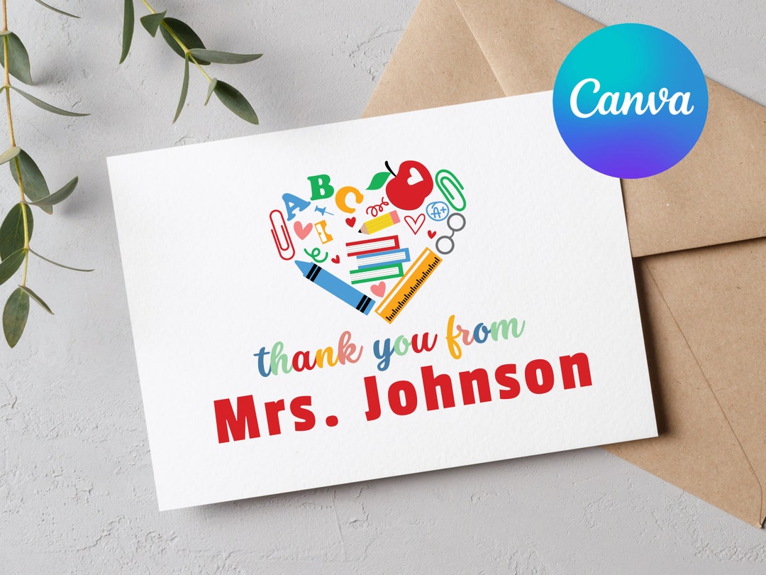 Personalized Teacher Thank You Card, Editable and Printable Thank You ...