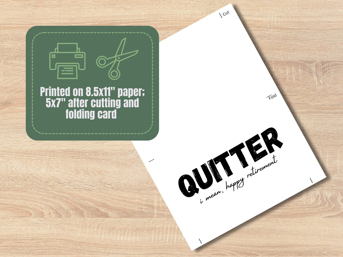Printable Quitter Retirement Downloadable Card, Sarcastic Coworker ...