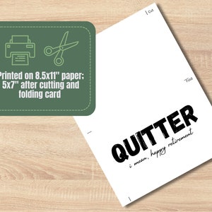 Printable Quitter Retirement Downloadable Card, Sarcastic Coworker ...