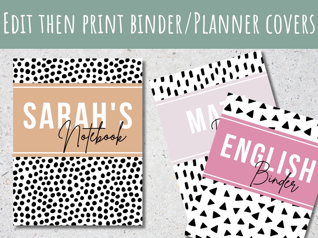 Editable and Printable Binder and Planner Covers, Custom School ...