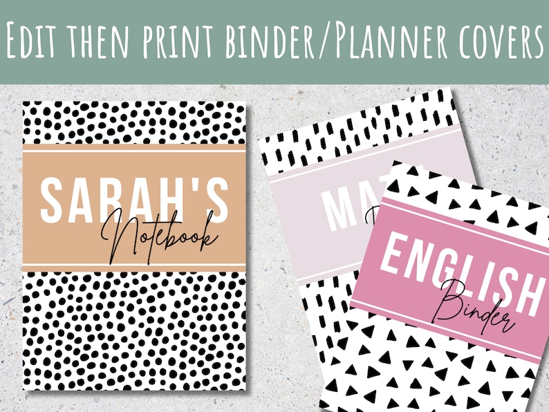 Editable and Printable Binder and Planner Covers, Custom School ...