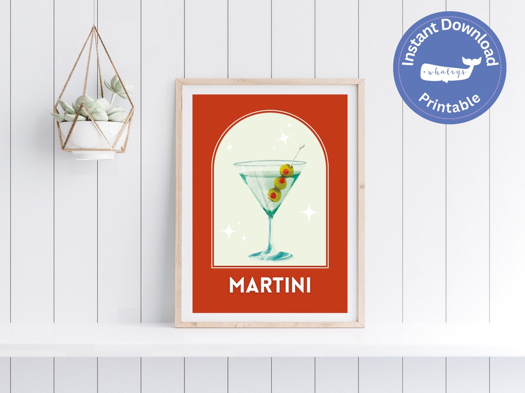 Martini Cocktail Printable, Classic Kitchen Art, Colorful Retro ...