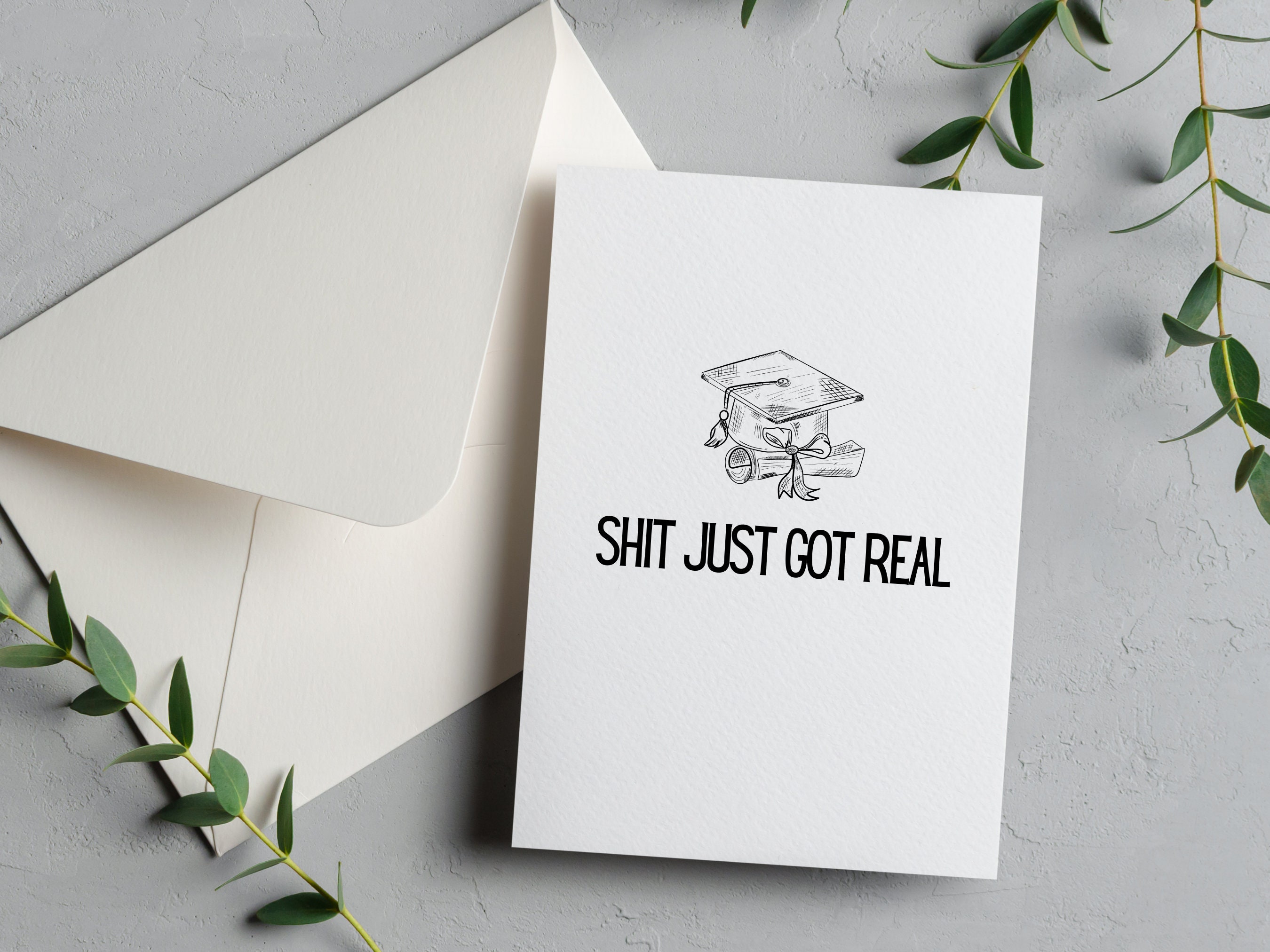 Printable Graduation Card, Shit Just Got Real Grad Card, High School ...