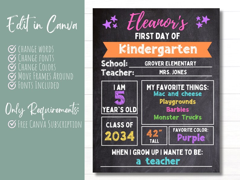 First Day of School Editable Sign, Back to School Printable, Last Day ...