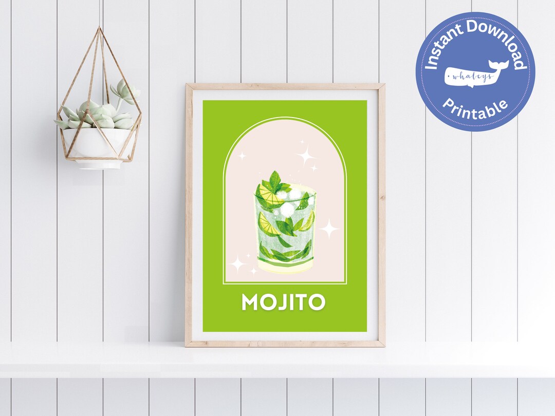 Mojito Cocktail Printable, Classic Cocktail Print, Colorful Retro ...