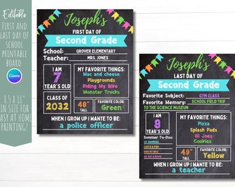 Editable First Day of School Printable, Last Day of School Sign, Back ...
