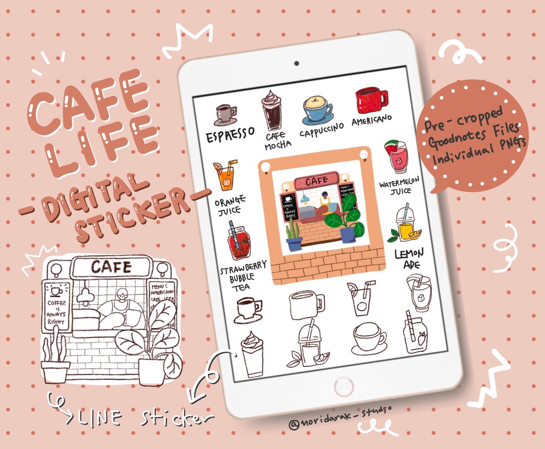 Cafe Life Digital Stickers for Goodnotes Hand Drawn Coffee - Etsy