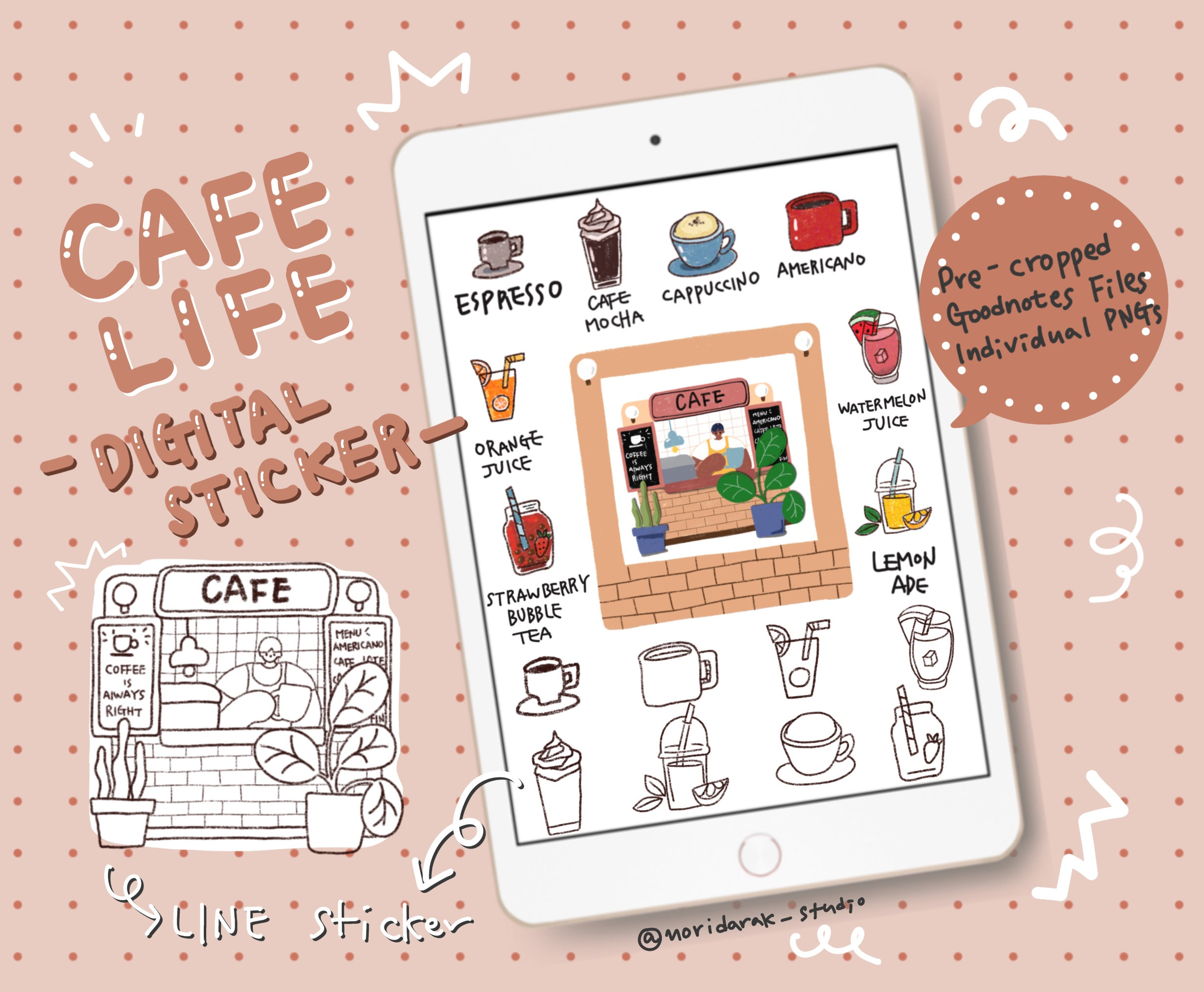 Cafe Life Digital Stickers for Goodnotes Hand Drawn Coffee - Etsy