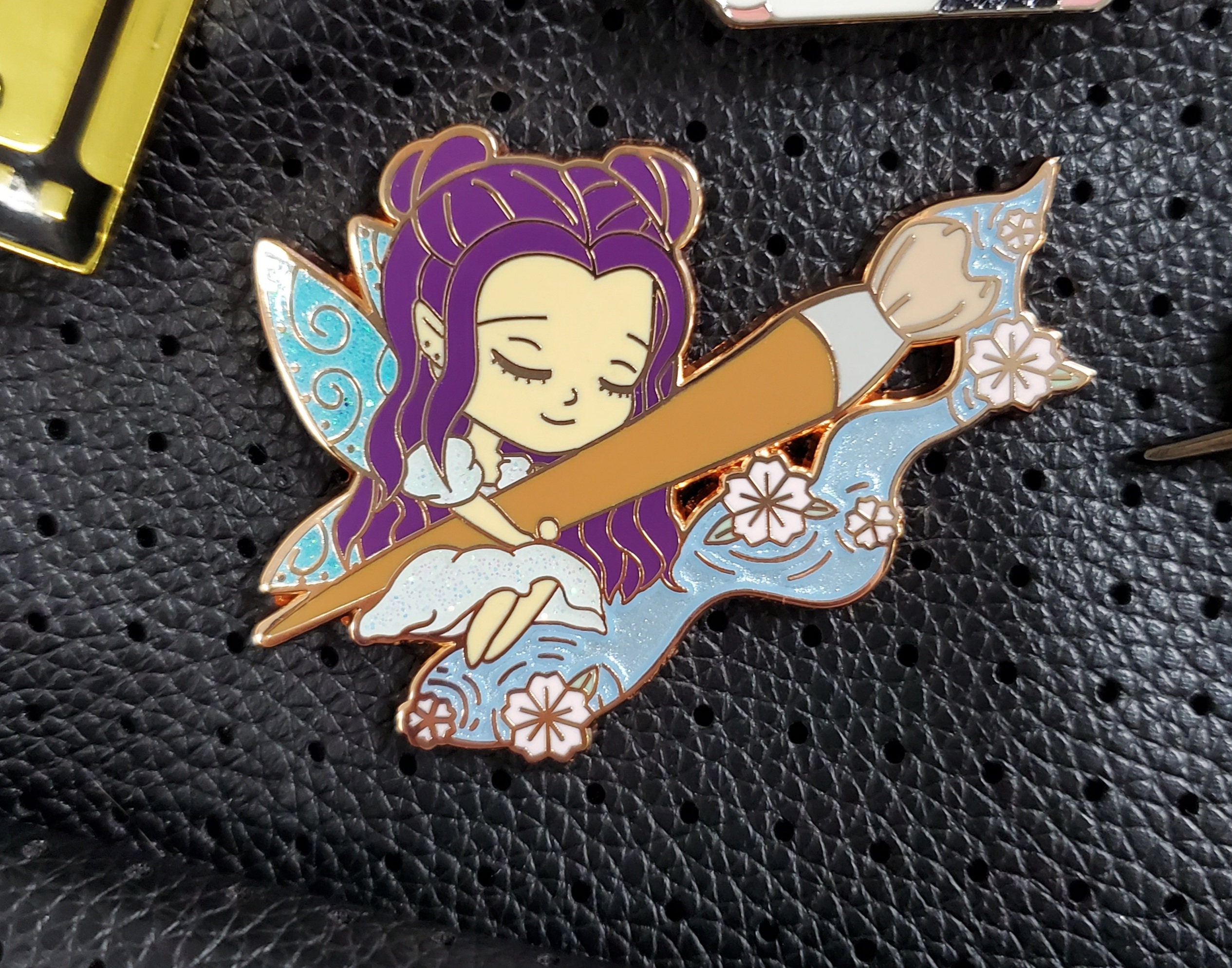 Pixie With Paintbrush Hard Enamel Pin Fairy Water Paint With Flowers - Etsy