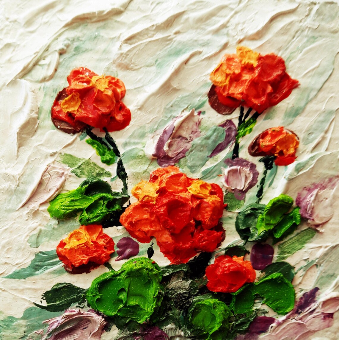 Geranium Painting 3D Floral Original Textured Art Impasto Painting ...