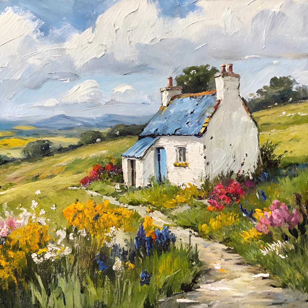 Irish Cottage Ireland Painting Connemara Poster Ireland Landscape Irish ...