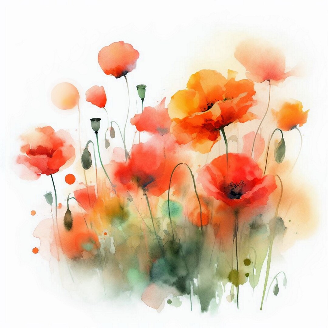 Poppy Watercolor Wildflowers Painting Flowers Wall Art Poppy Art Print ...