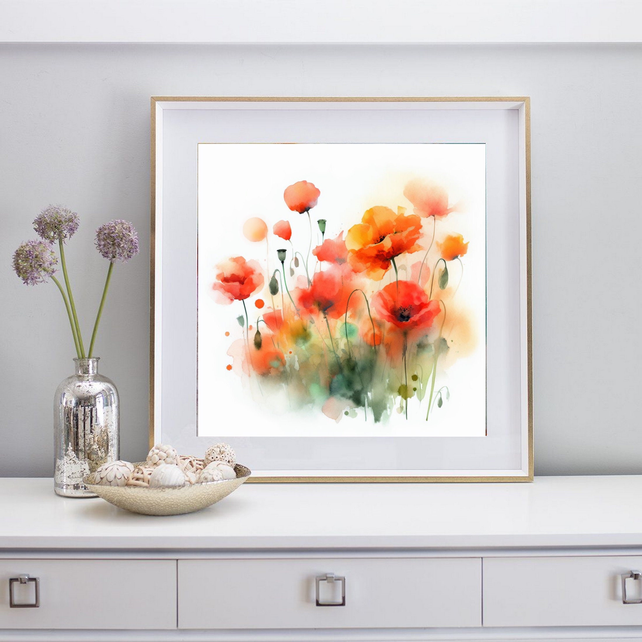 Poppy Watercolor Wildflowers Painting Flowers Wall Art Poppy Art Print ...