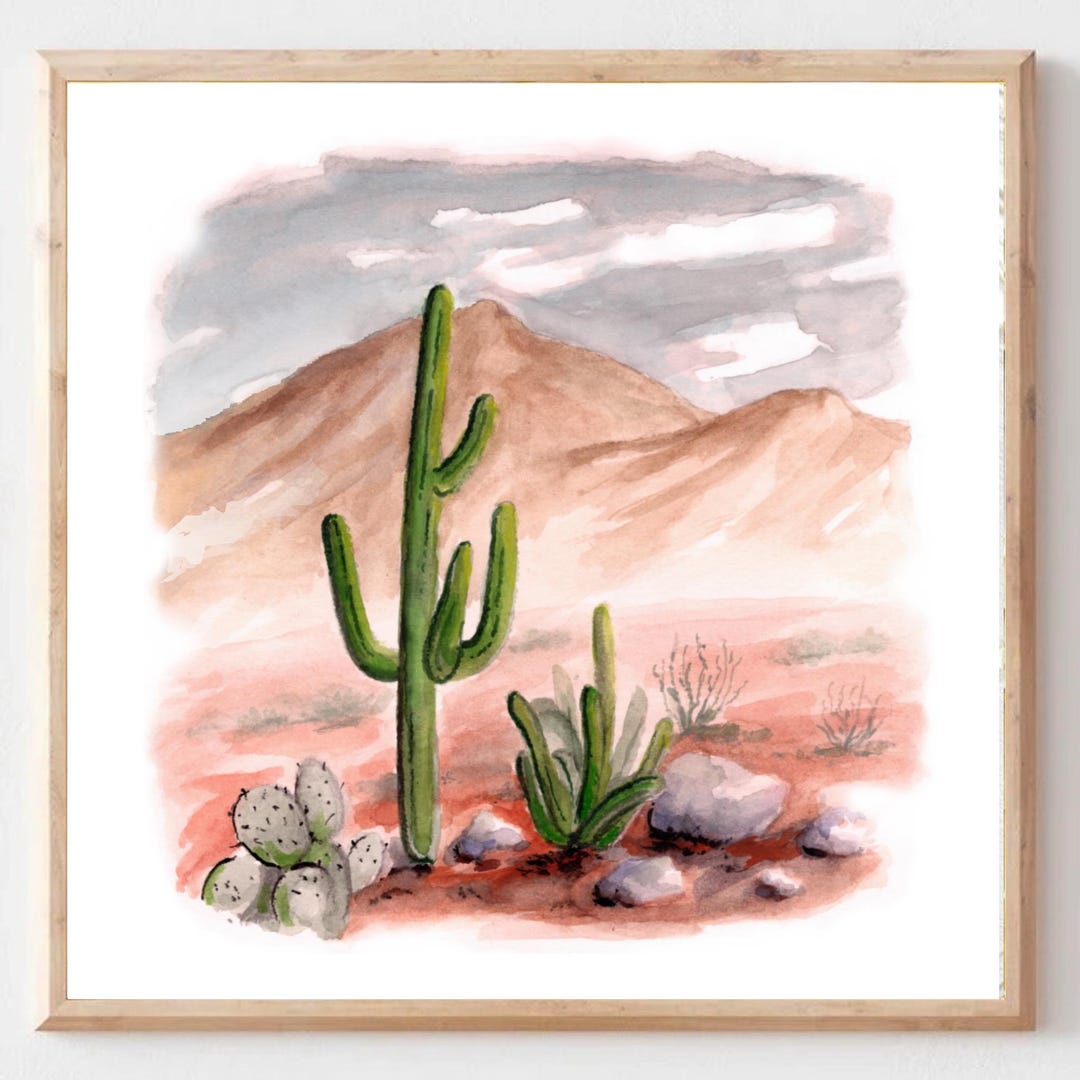 Saguaro Watercolor Painting Desert Landscape Farmhouse Wall Art Cactus ...