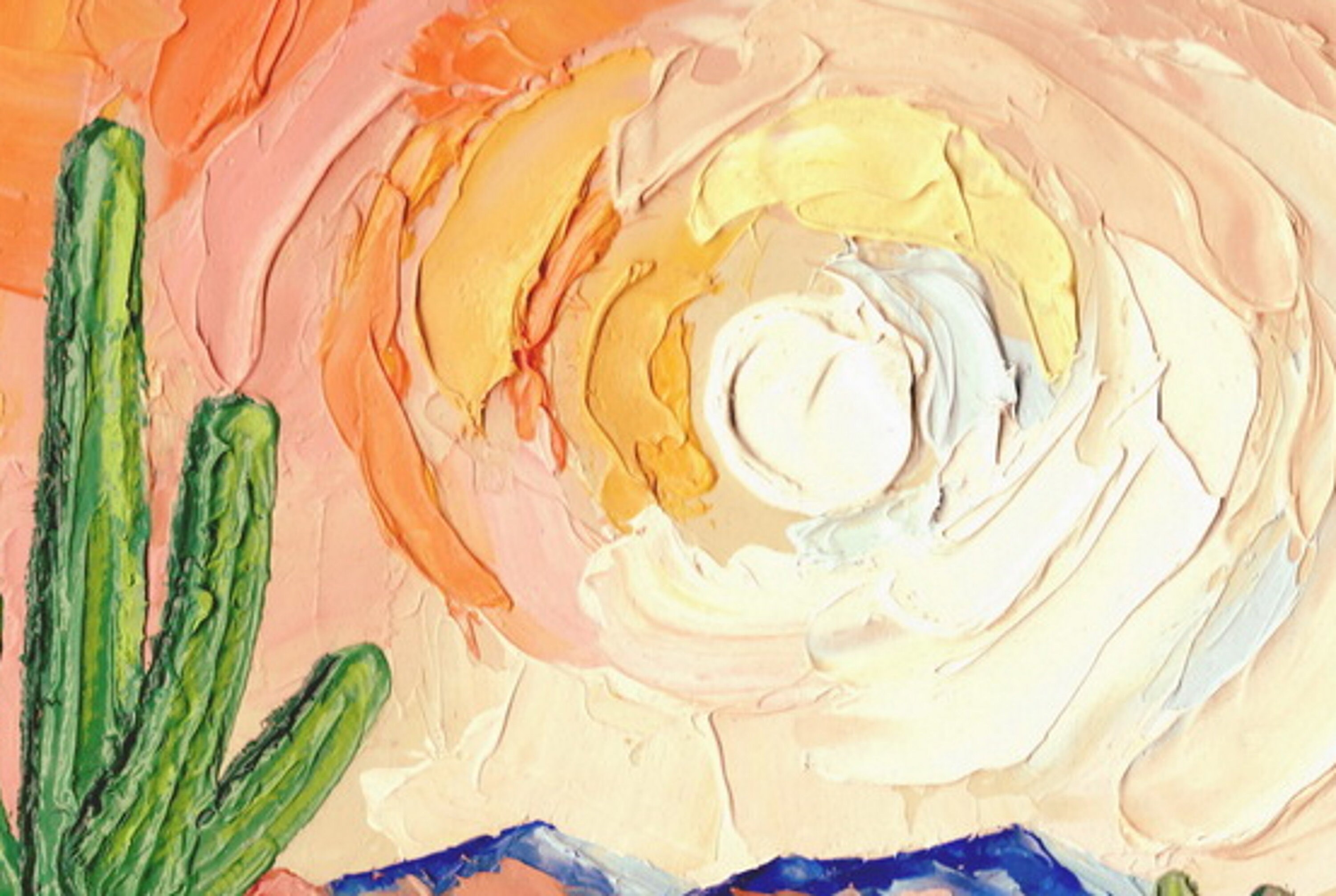 Saguaro Art Print Desert Landscape Mountain Painting Oil Impasto Cactus ...