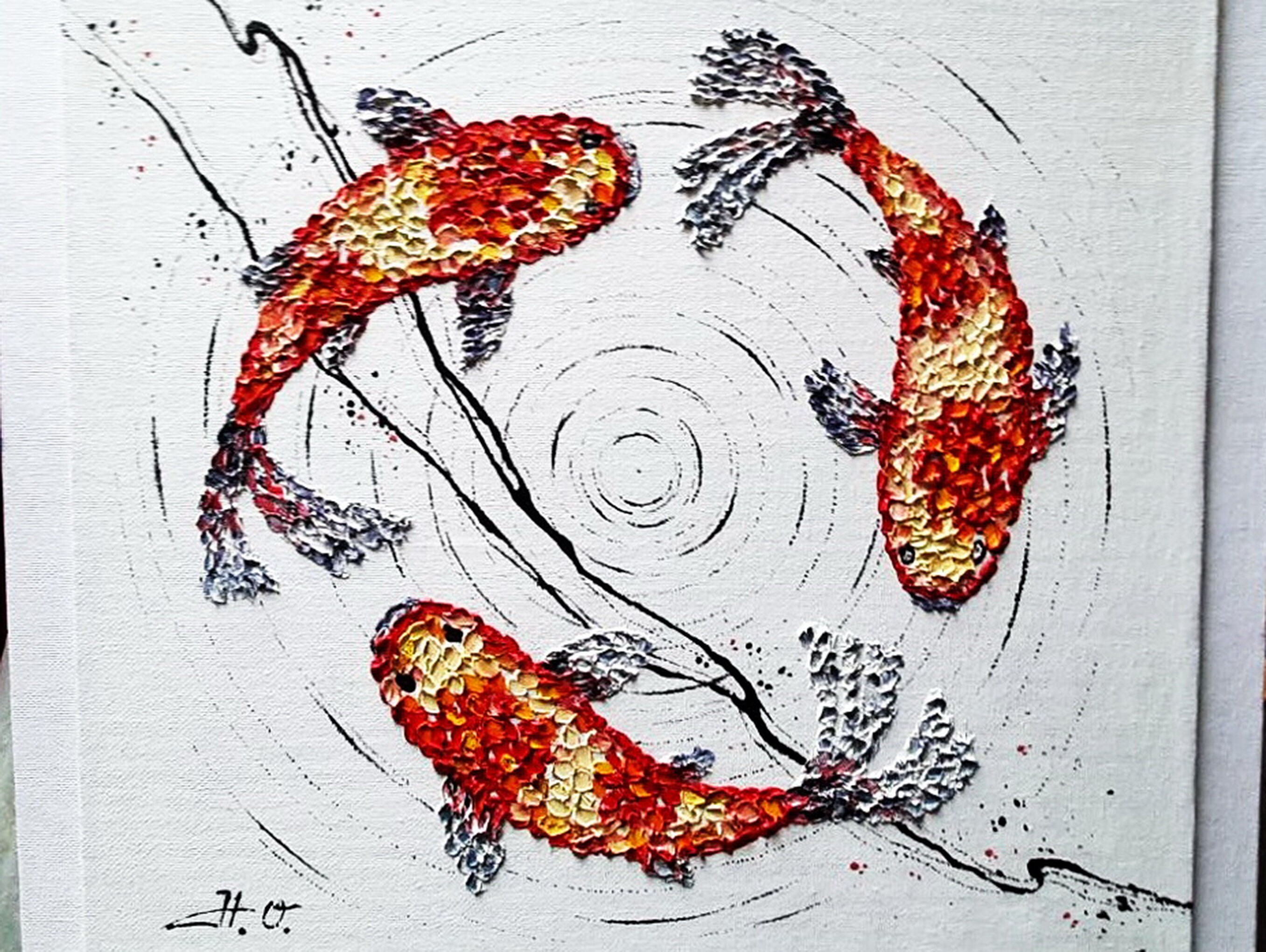 Koi Fish 14 by 14 Abstract Oil Painting Original | Etsy