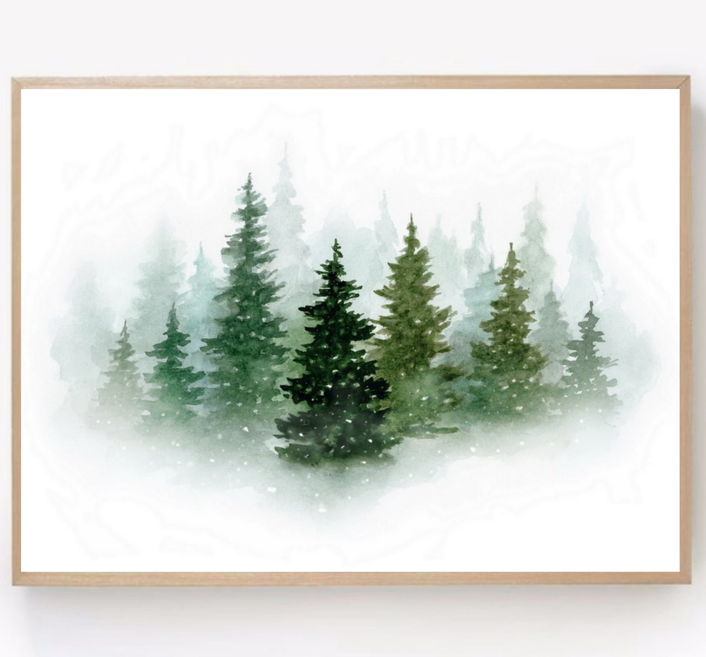 Pine Trees Watercolor Christmas Painting Minimalist Art Print - Etsy