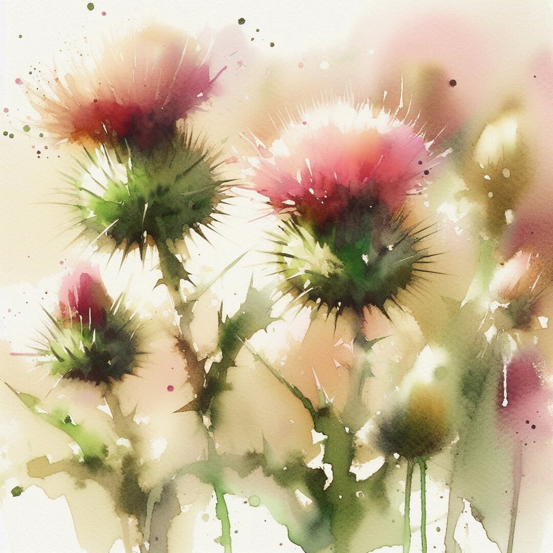 Thistle Painting Thistle Watercolor Wildflowers Wall Art Floral ...