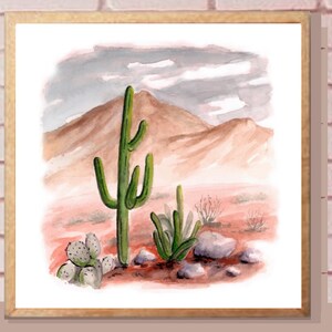 Saguaro Watercolor Painting Desert Landscape Farmhouse Wall Art Cactus ...