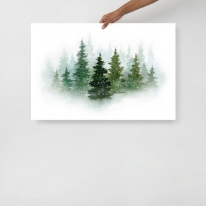 Pine Trees Watercolor Christmas Painting Minimalist Art Print Poster ...