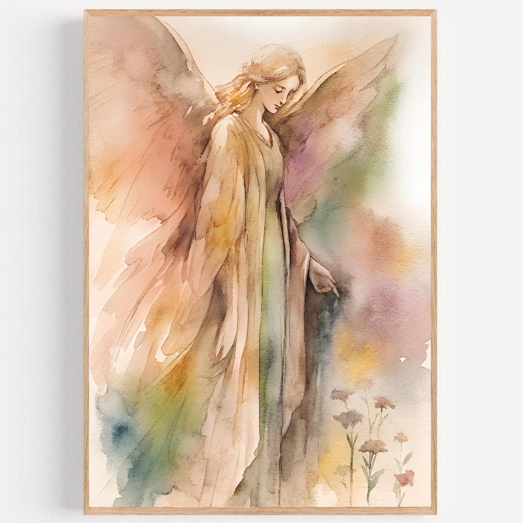 Angel Painting Guardian Angel Watercolor Angel Wings Religious Wall Art ...