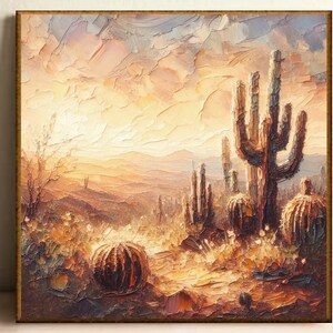 Saguaro Painting Desert Landscape Sunset Textured Oil Painting Impasto ...