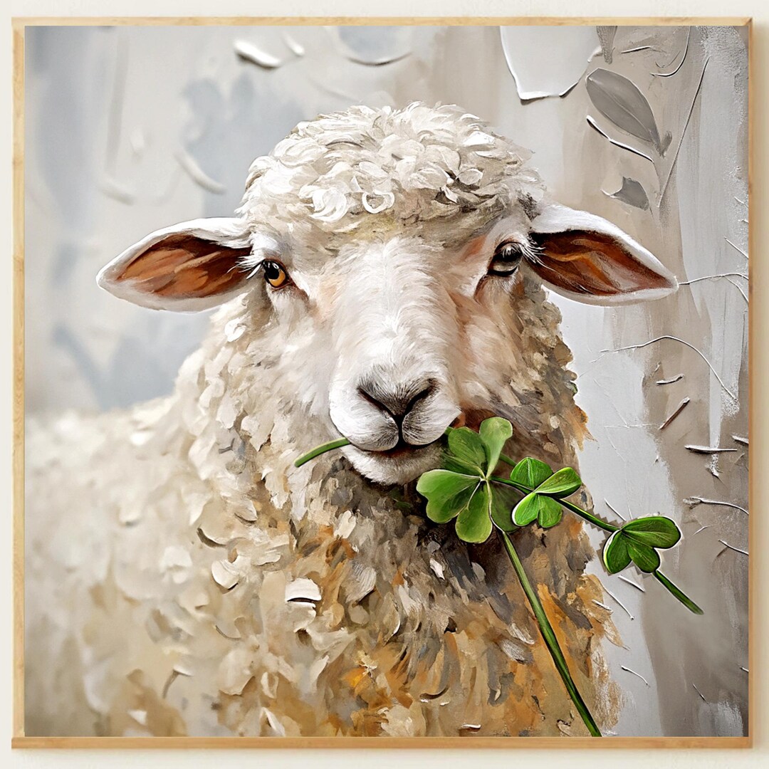 Sheep Painting St Patricks Day Print Irish Symbol Green Clover Farm ...