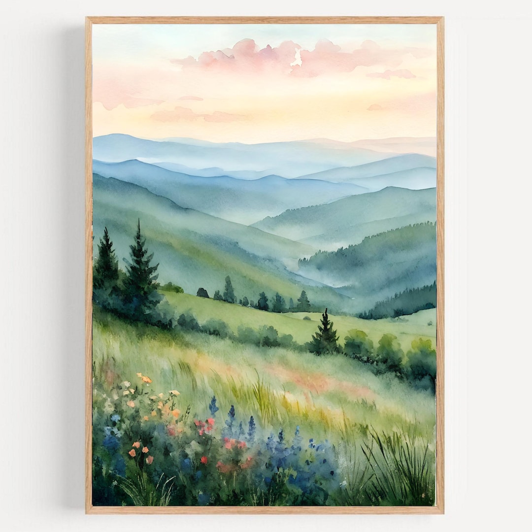 Smoky Mountains Painting Appalachian Landscape Watercolor Art Print ...