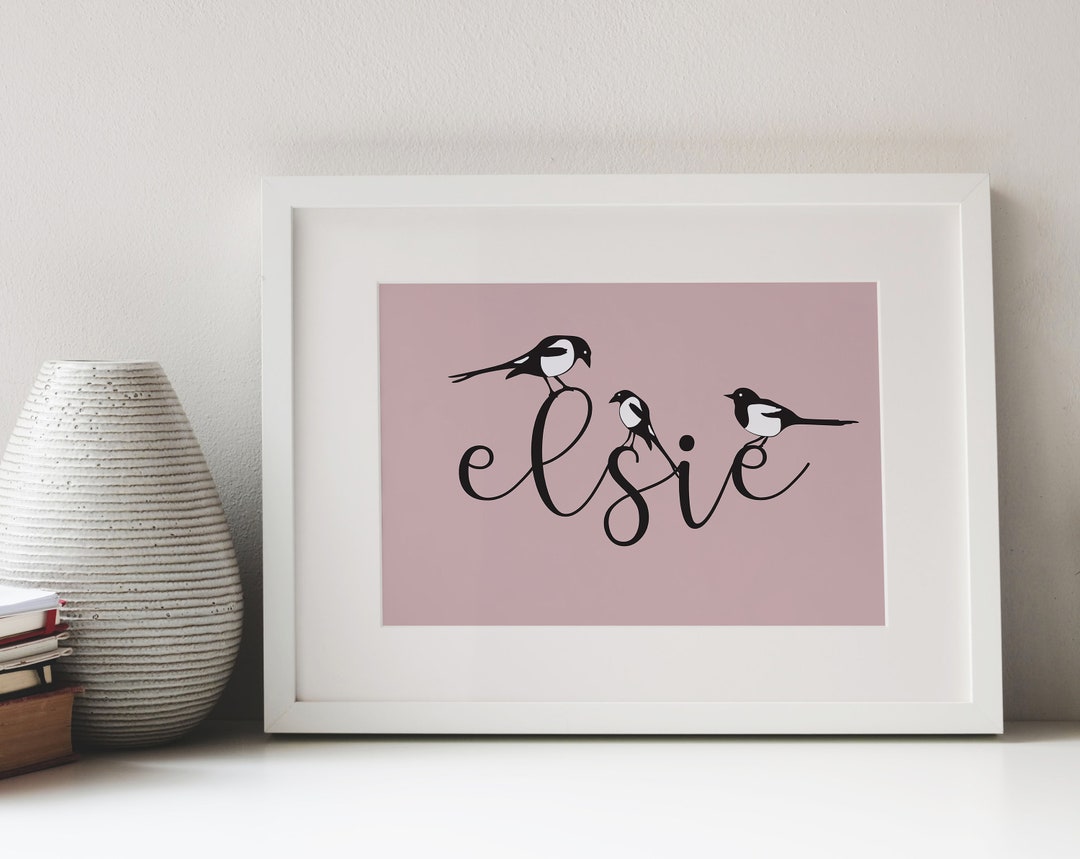 Three for a Girl Personalisierter Name Elster Kinderzimmer Druck Baby ...