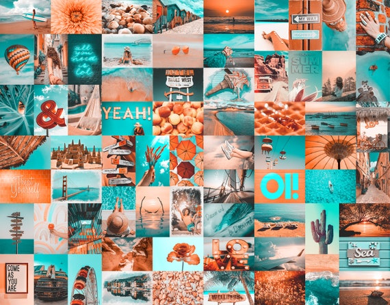 70 PCS Blue Orange Photo Collage Kit Room Décor Orange Teal | Etsy