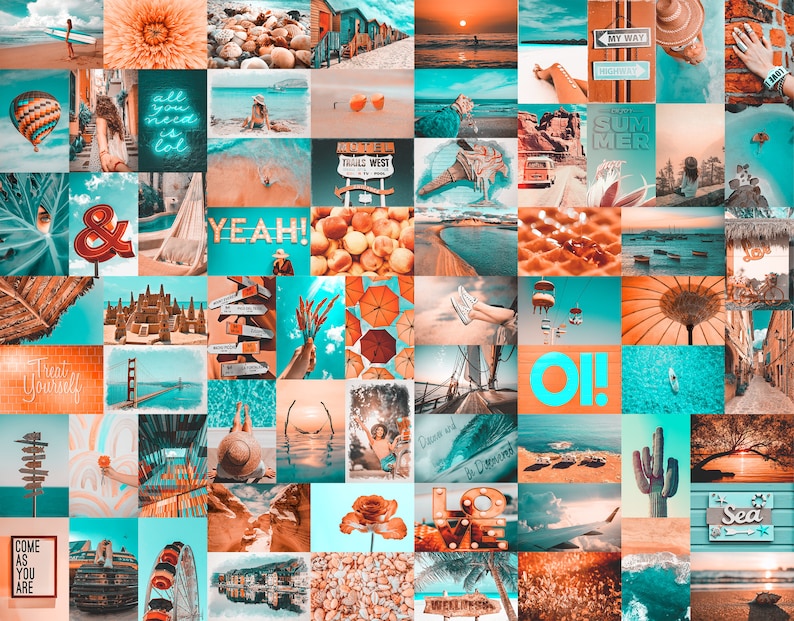 70 PCS Blue Orange Photo Collage Kit Room Décor Orange Teal | Etsy
