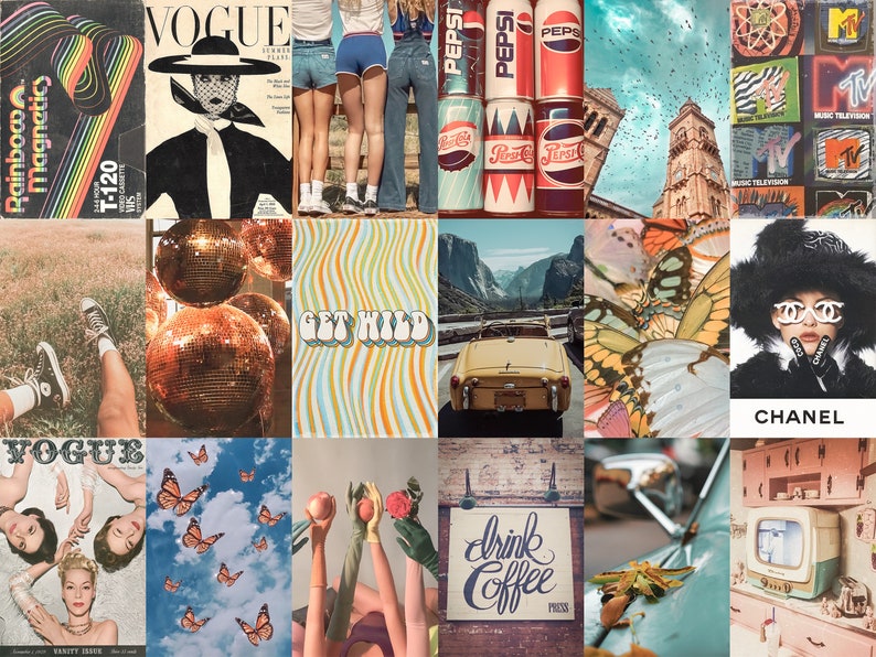 110 PCS Vintage Photo Collage Kit Aesthetic Retro Room Decor Teen Room ...