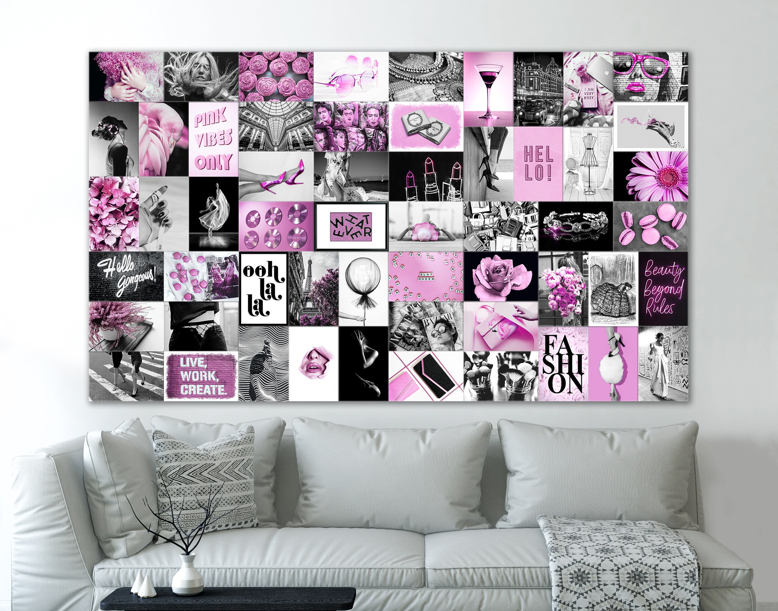 Printed Black And White Pink Aesthetic Photo Collage Kit Etsy Uk