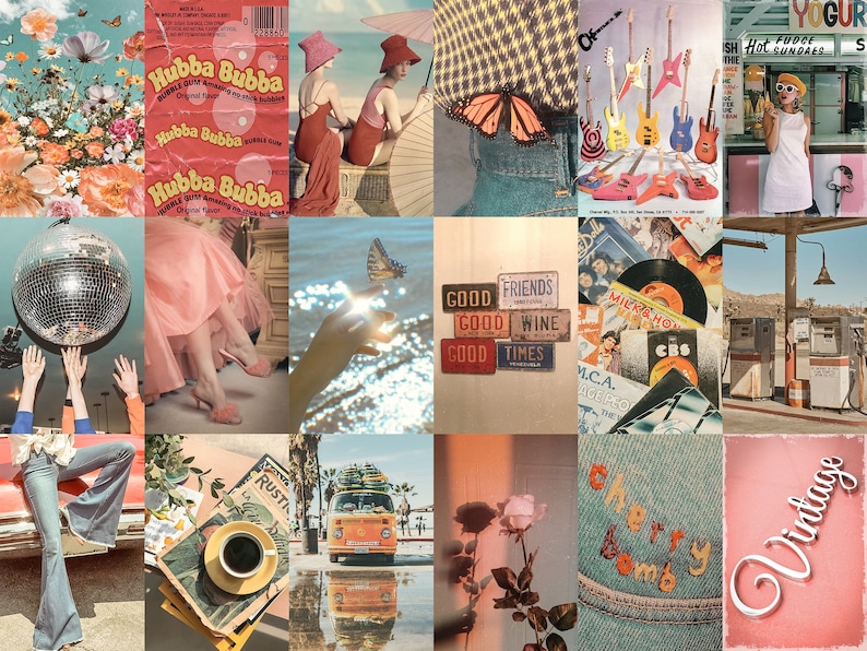 110 PCS Vintage Photo Collage Kit Aesthetic Retro Room Decor Teen Room ...