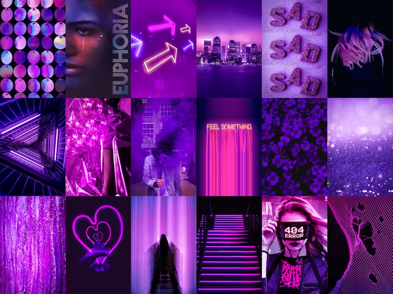 110 PCS Euphoria Aesthetic Photo Collage Kit Boujee Purple Baddie Room ...