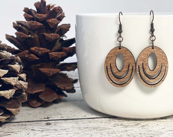 Oval Hanging Wood Earrings Laser Cut - Etsy