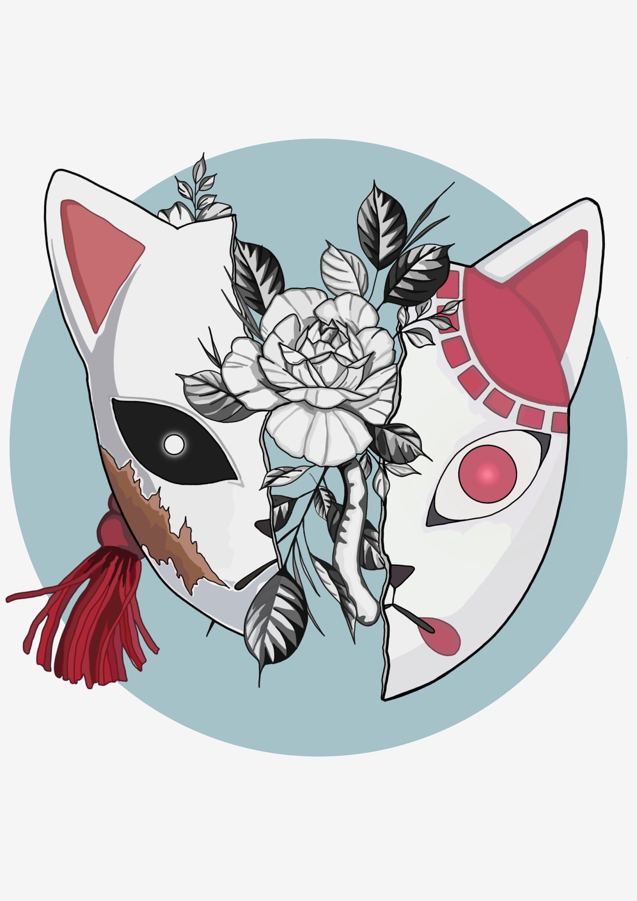 Anime Art Print Fox Mask // Anime Print Demon // Demon Mask - Etsy UK