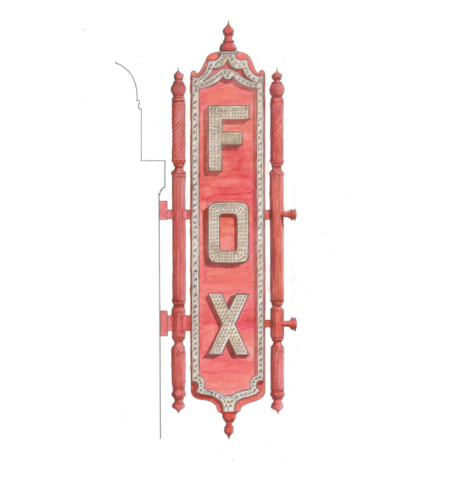 Atlanta Fox Theatre Sign Watercolor - Etsy