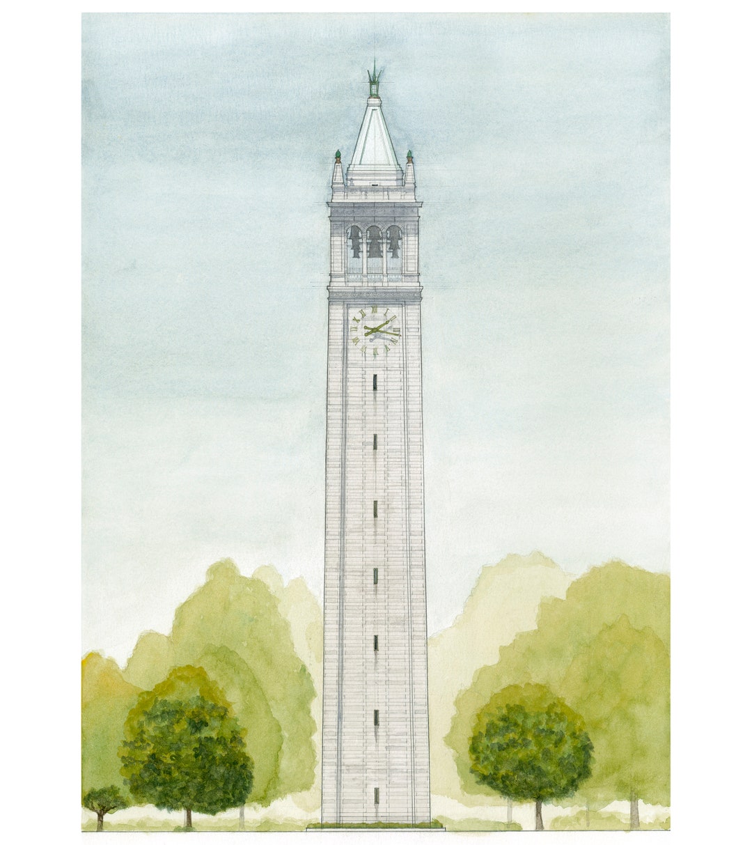 University of California, Berkeley: Sather Tower Watercolor - Etsy